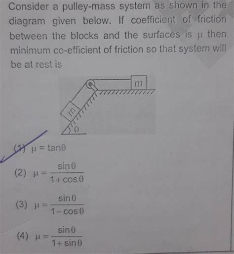 Consider A Pulley Mass System As Shown In The Diagram Given Below If Coe