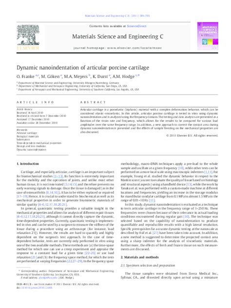Pdf Dynamic Nanoindentation Of Articular Porcine Cartilage K Durst