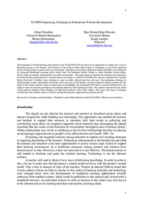 Pdf Scorm Sequencing Technique In Educational Website Development