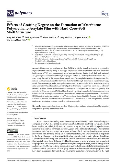 Pdf Effects Of Grafting Degree On The Formation Of Waterborne Polyurethane Acrylate Film With