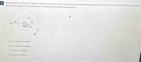 The Diagram Below Represents Two Satellites Of Equal Mass A And B In Circular Orbits Aro [physics]