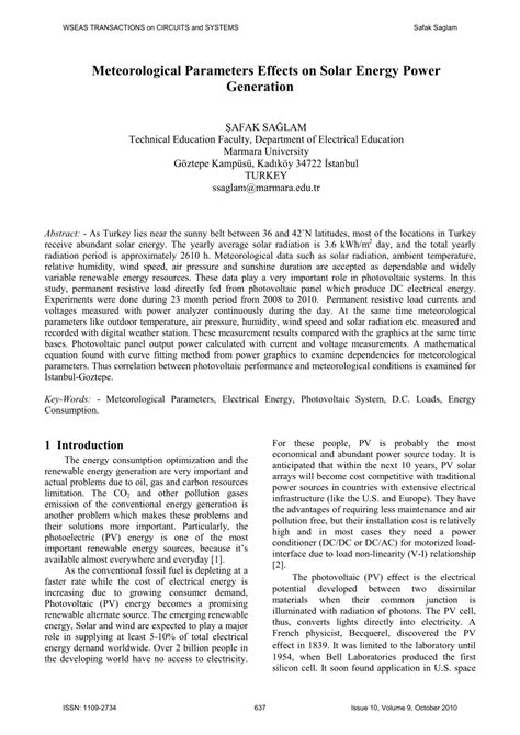 Pdf Meteorological Parameters Effects On Solar Energy Power Generation