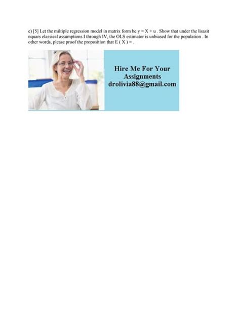 E 5 Let The Miltiple Regression Model In Matrix Form Be Y Xu Showpdf