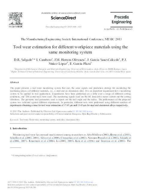 Pdf Tool Wear Estimation For Different Workpiece Materials Using The Same Monitoring System