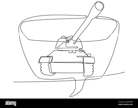 One Continuous Line Of Speech Bubble With Armored Tank Thin Line Illustration Vector Concept
