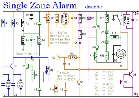 Single Zone Alarm Control Circuit Circuit Diagram