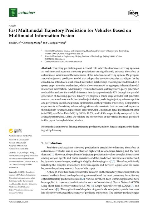 Pdf Fast Multimodal Trajectory Prediction For Vehicles Based On Multimodal Information Fusion