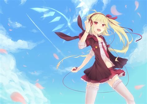 Blonde Hair Fang Flandre Scarlet Gensou Aporo Headphones Hoodie Long