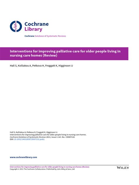 Cochrane 2011 Interventions For Improving Palliative Care For Older People Living In Nursing