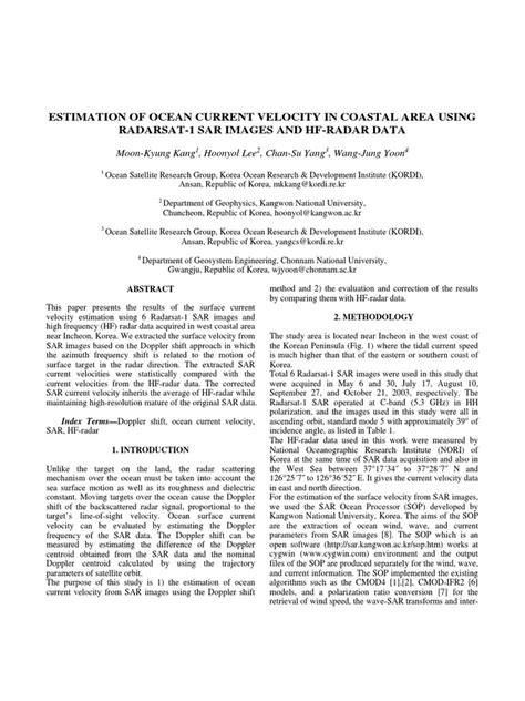 Estimation Of Ocean Current Velocity In Coastal Area Using Radarsat 1 Sar Images And Hf Radar