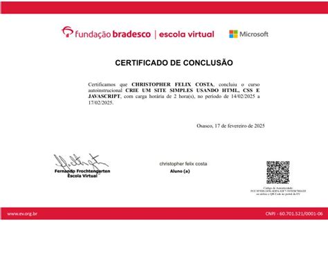 Certificado De Html Css E Javascript Christopher Costa