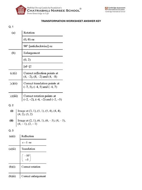 Transformation Worksheet Ans Key Pdf