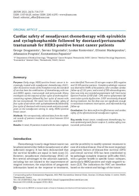 Pdf Cardiac Safety Of Neoadjuvant Chemotherapy With Epirubicin And Cyclophosphamide Followed