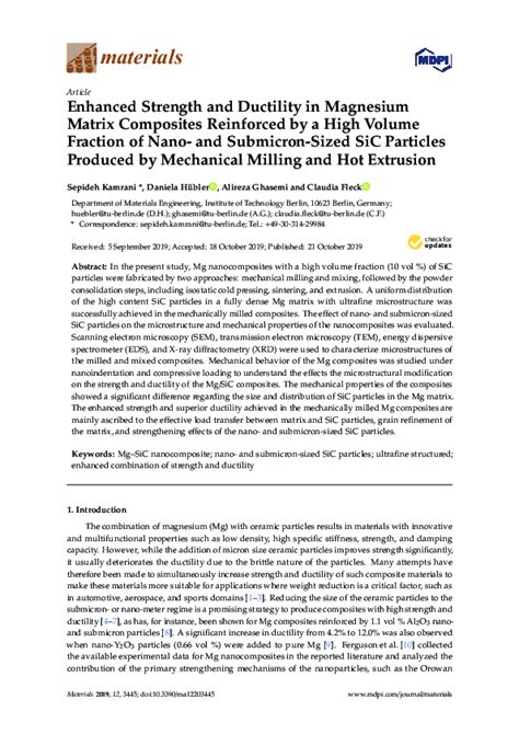 Pdf Enhanced Strength And Ductility In Magnesium Matrix Composites