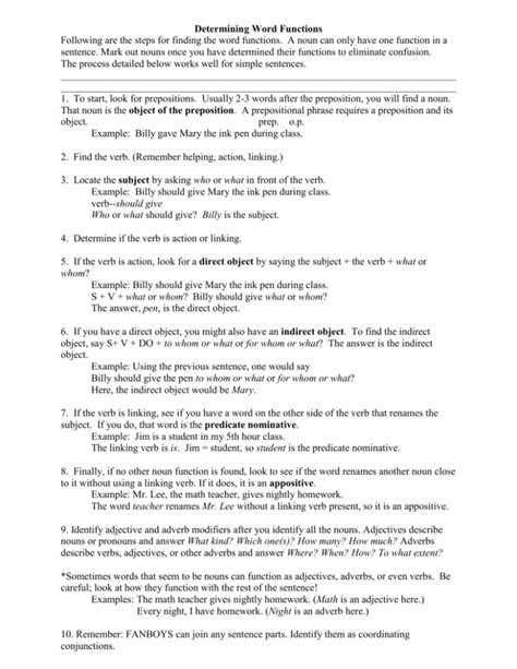 Word Functions A Guide To Sentence Analysis