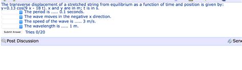 Solved The Transverse Displacement Of A Stretched String