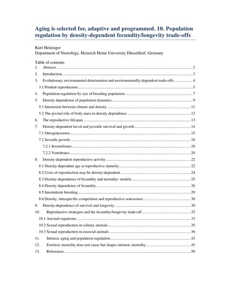 Pdf Aging Is Selected For Adaptive And Programmed 10 Population Regulation By Density