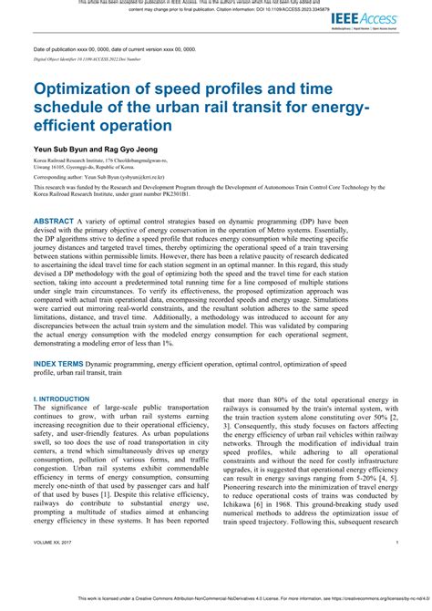 Pdf Optimization Of Speed Profiles And Time Schedule Of The Urban Rail Transit For Energy
