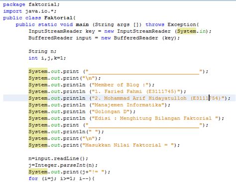 Pemrogaman Berorientasi Objek MIF Program Java Menghitung Bilangan Faktorial