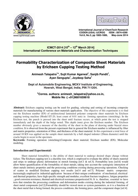 Pdf Formability Characterization Of Composite Sheet Materials By Erichsen Cupping Testing Method