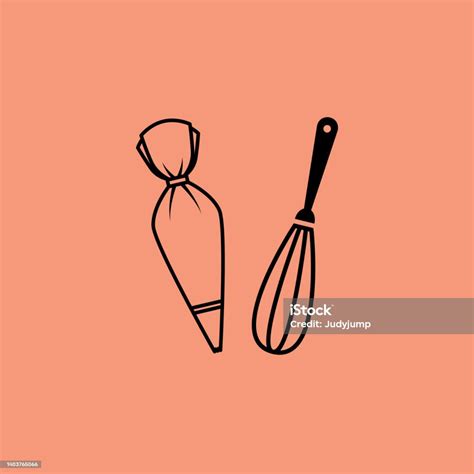 베이커리 로고 디자인 베이커리 사인 벡터 휘스크 로고 디자인 파이핑 크림 케이크와 위스킹 강철에 대한 스톡 벡터 아트 및 기타