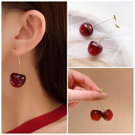 Cherry Dangle Earrings Red Cherry Earrings Cherry Statement Earrings