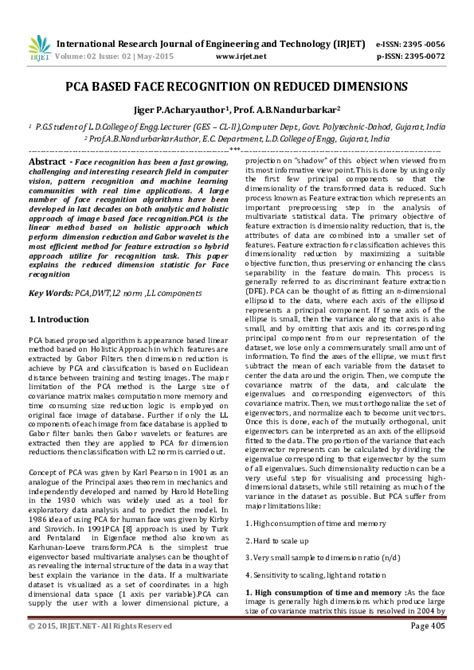 Pdf Irjet Pca Based Face Recognition On Reduced Dimensions