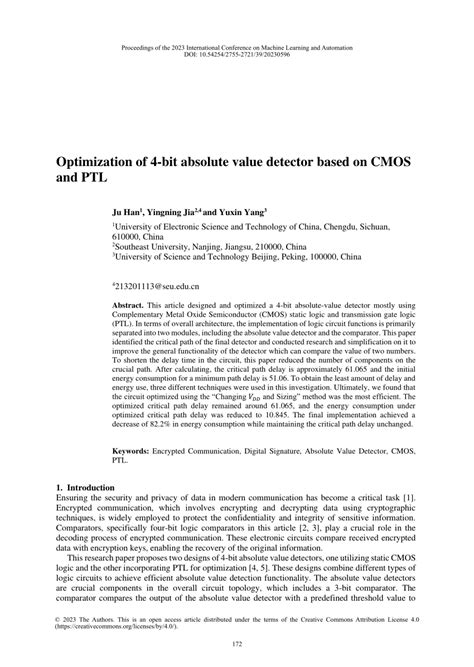 Pdf Optimization Of 4 Bit Absolute Value Detector Based On Cmos And Ptl