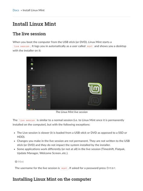 Linux Mint Installation Guide Pdf Installation Computer Programs Hard Disk Drive