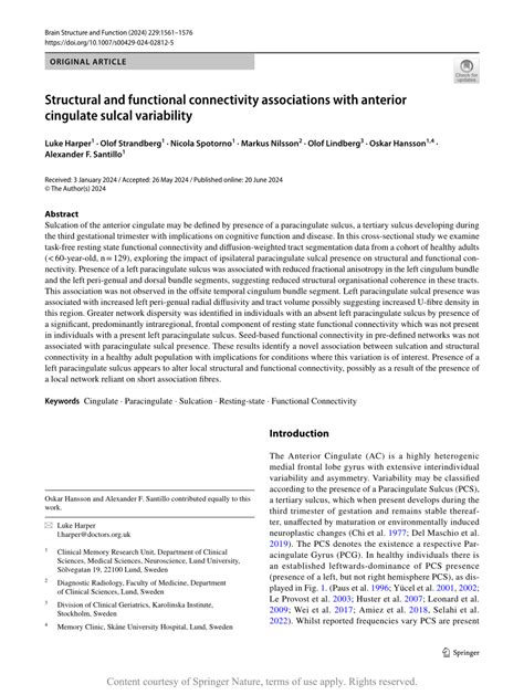 Pdf Structural And Functional Connectivity Associations With Anterior Cingulate Sulcal Variability
