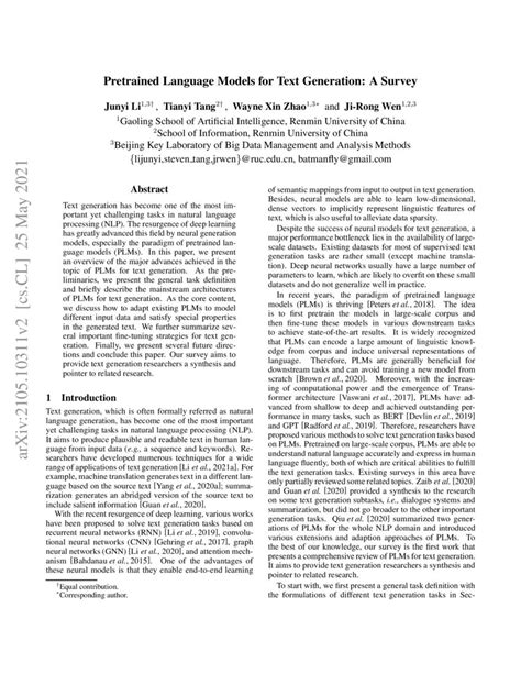 Pretrained Language Models For Text Generation A Survey Deepai