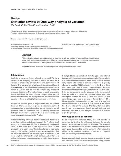 Pdf Statistics Review 9 One Way Analysis Of Variance