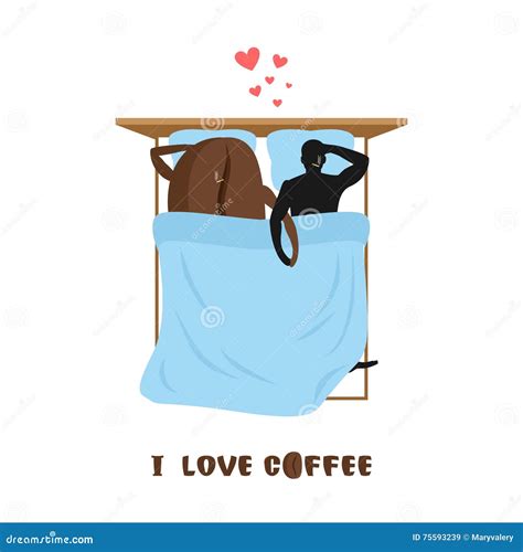 Coffee Lovers Coffee Beans And Man Lovers In Bed Top View Smoking After Sex Pillow And