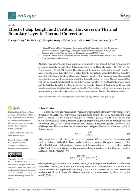 Pdf Effect Of Gap Length And Partition Thickness On Thermal Boundary Layer In Thermal Convection