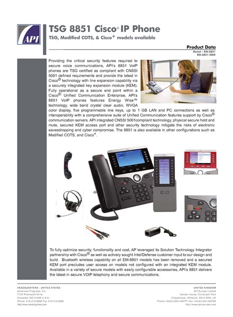 8851 Tsg Approved Class A Cisco 8851 Cnss Voip Phone Tsg 8851 Cisco ® Ip Phone Tsg Modified