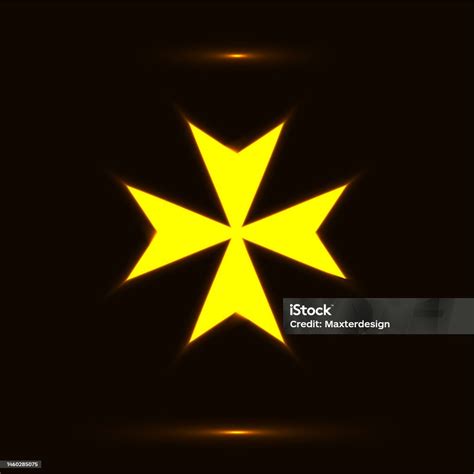 검은 배경 위에 황금 몰타 십자가 기호입니다 호스피탈러 기사들이 빛나는 몰타어 십자가 아이콘 벡터 일러스트 레이 션 개념 기호에 대한 스톡 벡터 아트 및 기타 이미지