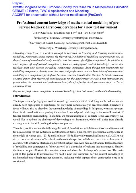 Pdf Professional Content Knowledge Of Mathematical Modelling Of Pre