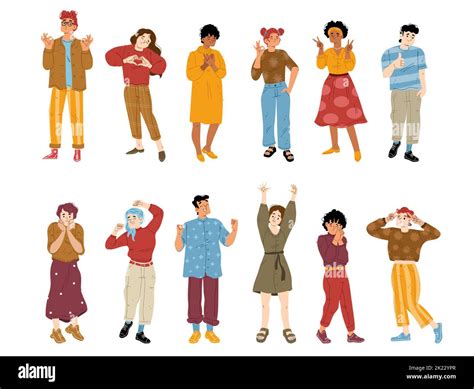 Happy People With Positive Emotions And Body Language Diverse Excited
