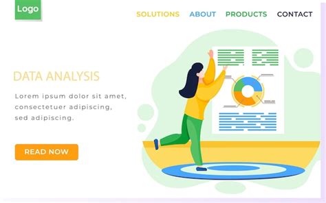 Premium Vector Data Analysis Landing Page Template With Businesswoman Giving Presentation