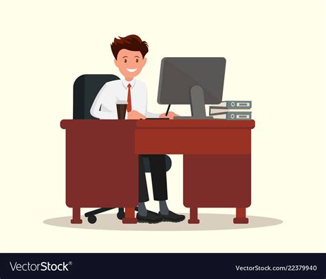 Office Worker Man Behind A Desktop Royalty Free Vector Image