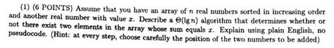 Solved 1 6 Points Assume That You Have An Array Of N