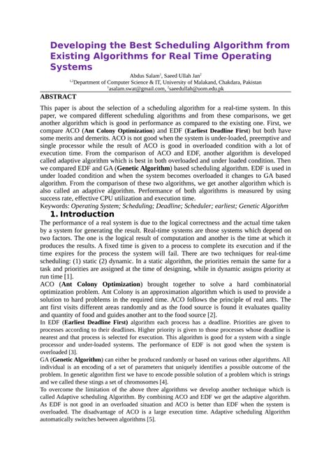 Pdf Developing The Best Scheduling Algorithm From Existing Algorithms For Real Time Operating