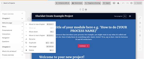 managing pages with the project overview menu elucidat create