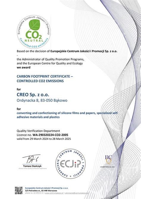 Carbon Footprint Certificate Controlled Co2 Emission Creo