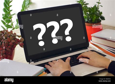 Woman Hands On Laptop Keyboard And Question Marks On The Laptop Screen No Experience Concept