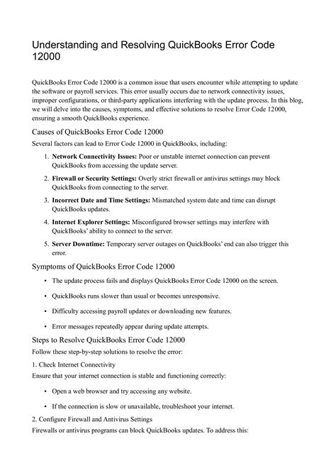 Fix Quickbooks Error Code 12000 Troubleshooting Guide Pdf