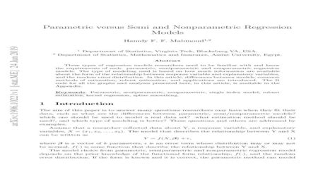 Pdf Parametric Versus Semi And Nonparametric Regression