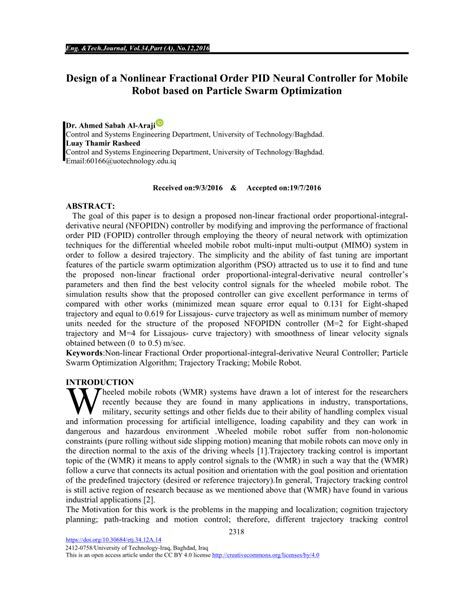 Pdf Design Of A Nonlinear Fractional Order Pid Neural Controller For