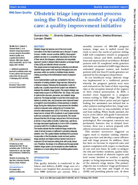 Pdf Obstetric Triage Improvement Process Using The Donabedian Model Of Quality Care A Quality