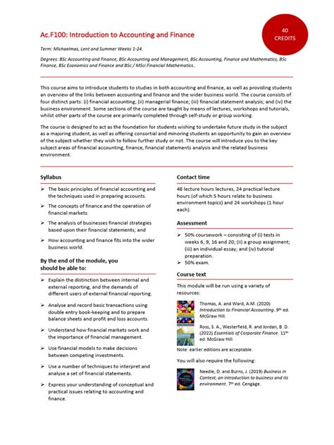 2023 2024 Accounting And Finance Modules Pdf